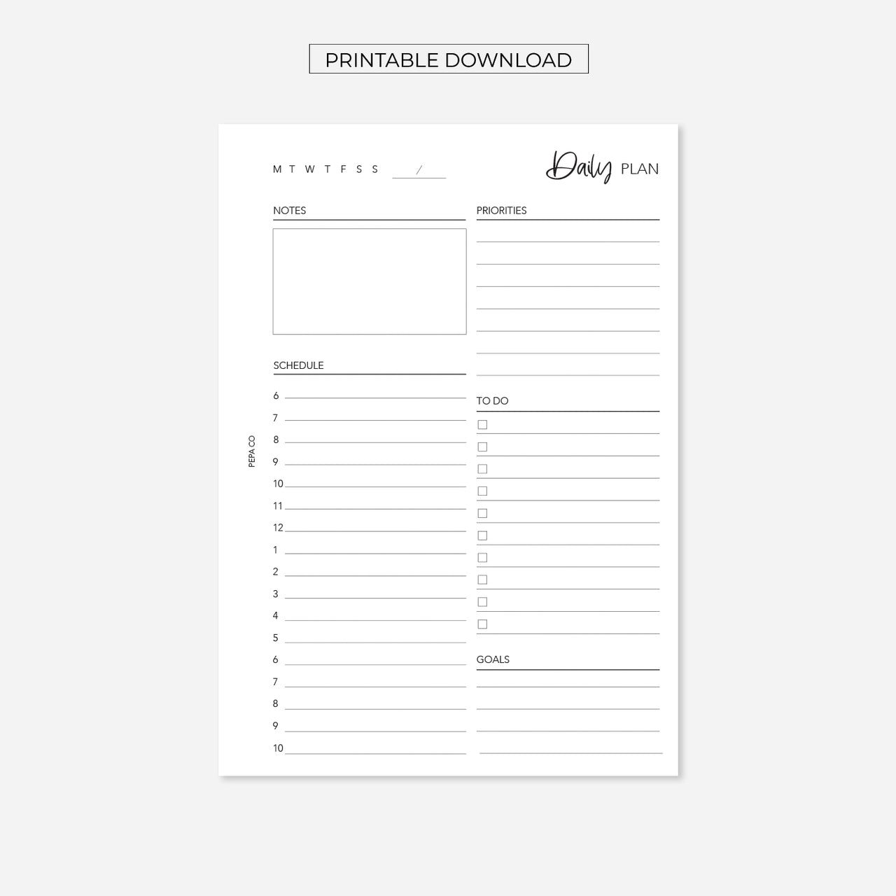 PRINTABLE Daily Plan Planner Inserts | Pepa Co